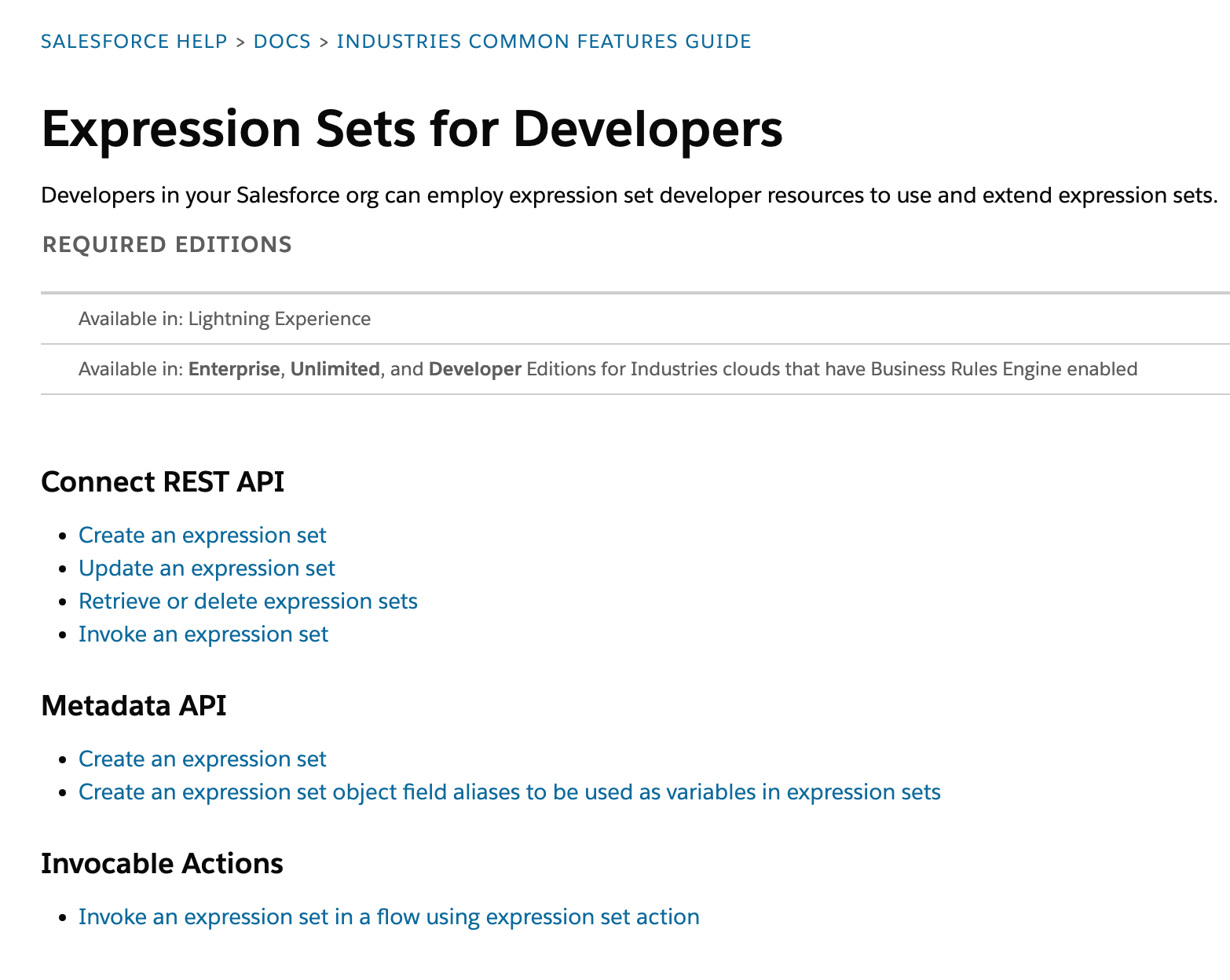 expression-set | Salesforce Developers | Postman API Network