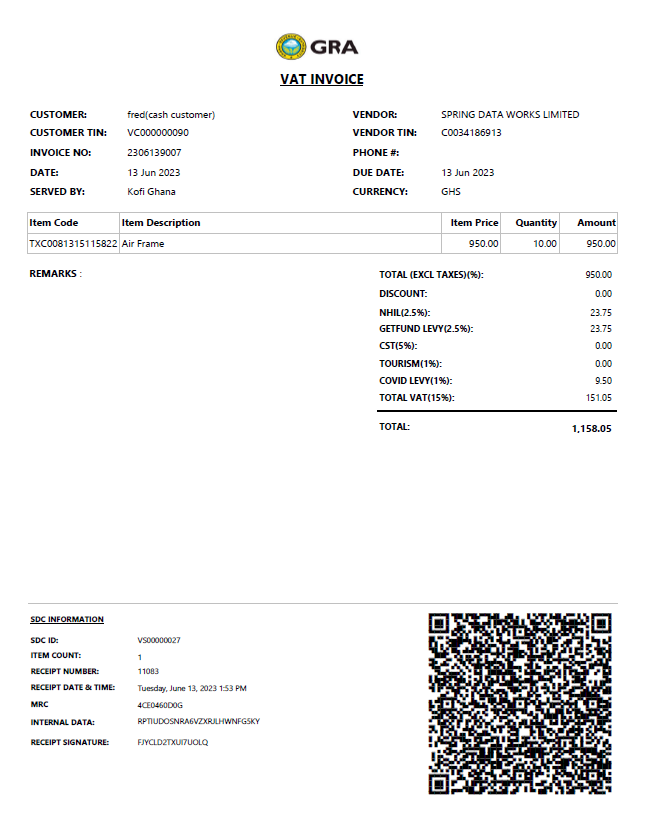 GRA E-VAT API - VER 8.1