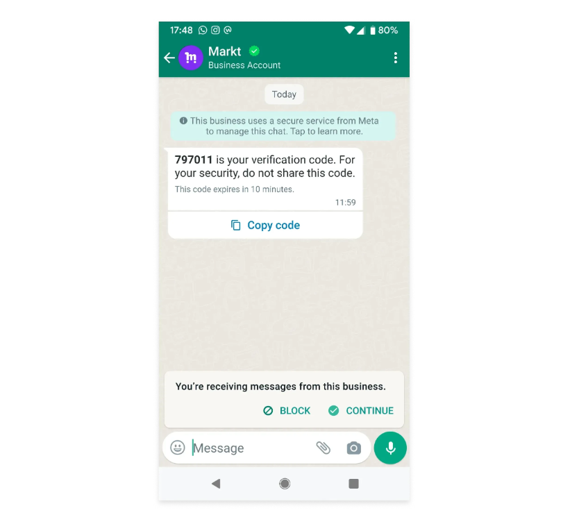 Authentication template with OTP copy code button | Wabo WhatsApp APIs | Postman API Network